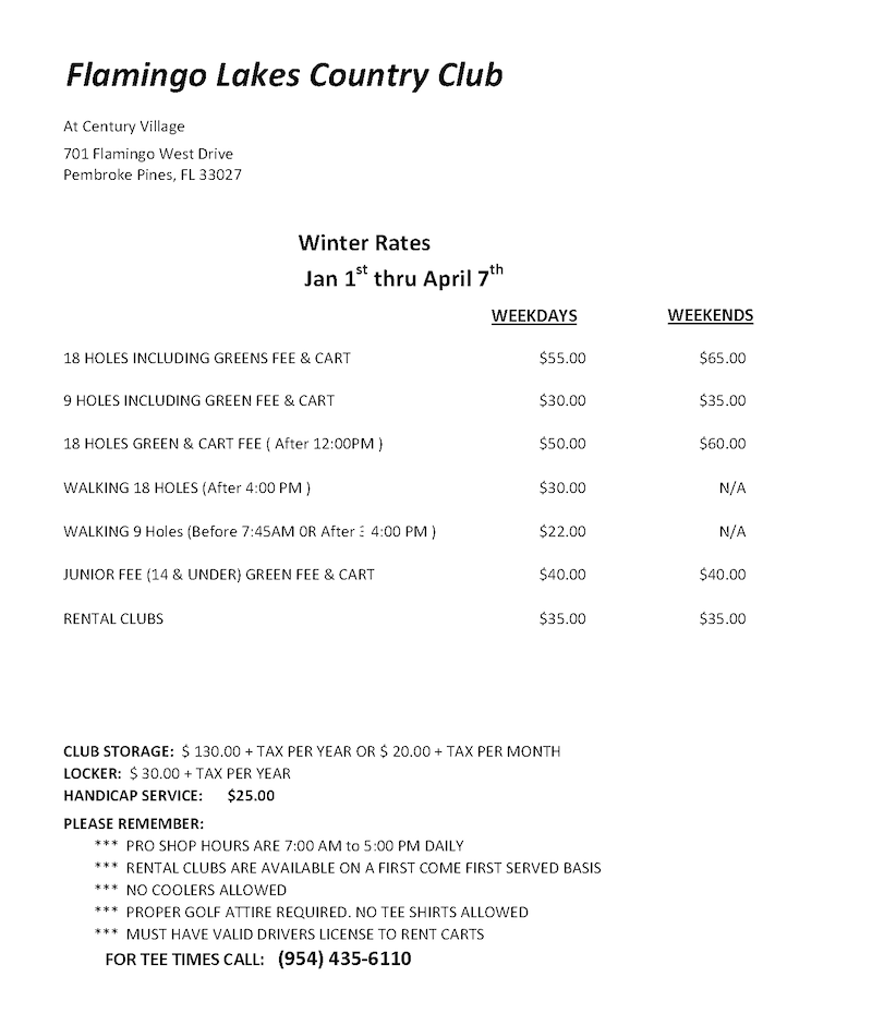 Rates – Flamingo Golf